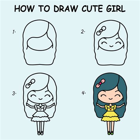 Step By Step To Draw A Cute Girl Drawing Tutorial A Cute Girl Drawing