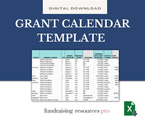 Excel Grant Calendar Template For Nonprofits Instant Download Etsy
