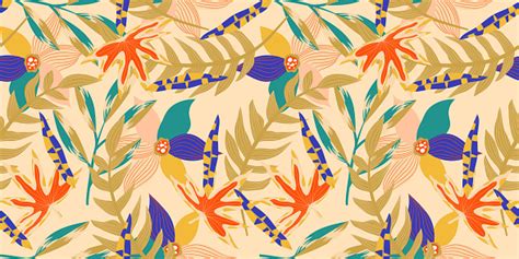 인쇄 디자인을위한 미적 보호 정글 이음새가 없는 패턴 보호 식물 열대 꽃 배경 현대 이국적인 꽃 정글 패턴 기하학적 질감 인쇄 디자인 0명에 대한 스톡 벡터 아트 및 기타