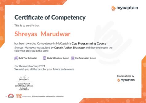 Mycaptain Cpp Programming Workshop Certificate Pdf Computers
