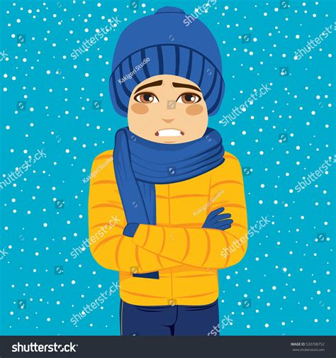 Man Shivering Cold Winter Outdoors Wearing Stock Vector Royalty Free