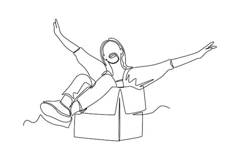 Doorlopende Oneline Tekening Van Een Lachende Vrouw In Een Kartonnen