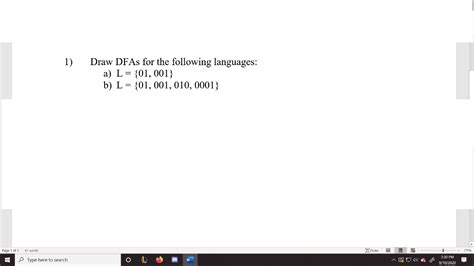 Solved 1 Draw DFAs For The Following Languages A L 01 Chegg Com