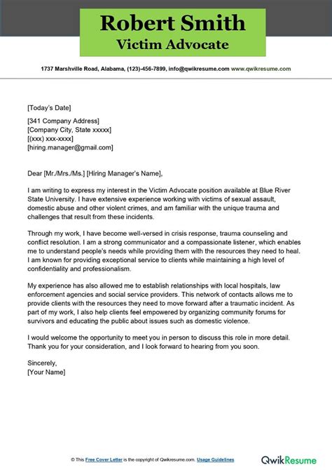 Victim Advocate Cover Letter Examples QwikResume