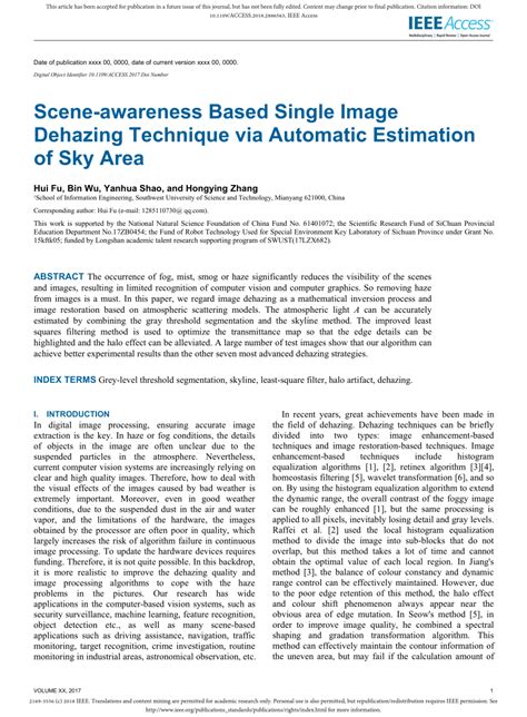 Pdf Scene Awareness Based Single Image Dehazing Technique Via