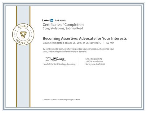 Sabrina Reed On Linkedin Certificate Of Completion
