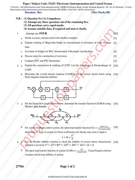 Be Electronics And Telecommunication Semester 3 2023 May Electronic Instrumentation