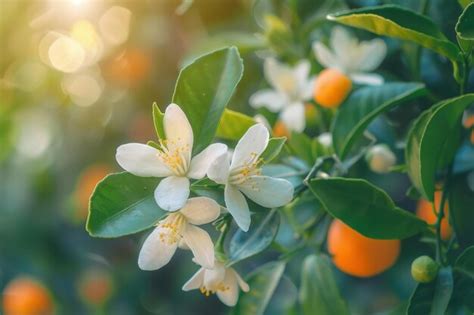 Orange Citrus Flower In Orchard Premium Ai Generated Image