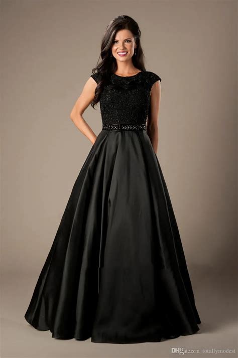 Coral Satin Lace Long Modest Prom Dresses Cap Sleeves A Line Beaded