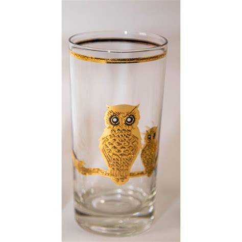 1950s Vintage Culver Ltd Highball Drinking Glasses With 22k Gold Owls