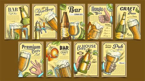 Beer Pub Collection Advertising Posters Set Vector 17420728 Vector Art