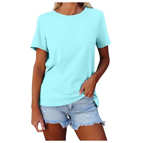Womens T Shirts Loose Fit Summer Tops Casual Crew Neck Solid Color