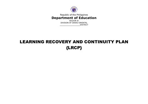 Editable Lrcp Final Lrcp Republic Of The Philippines Department Of