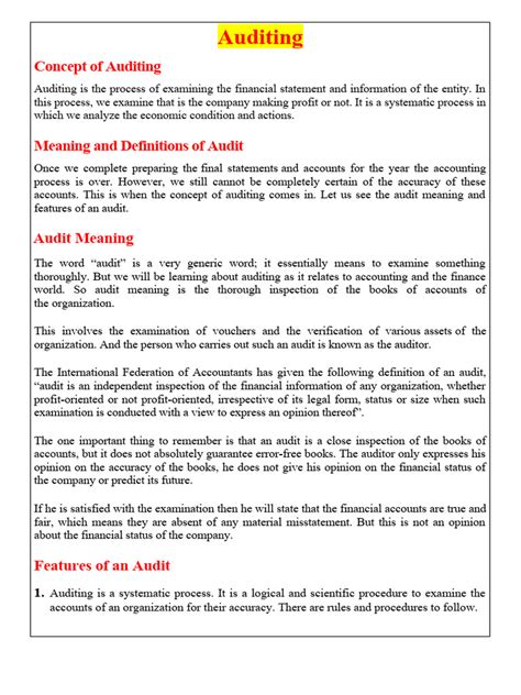 Auditing Notes Pdf Audit Financial Audit