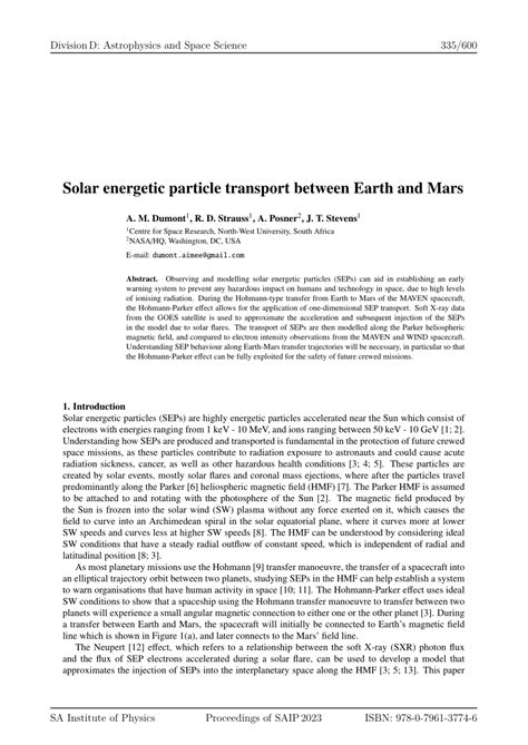 Pdf Solar Energetic Particle Transport Between Earth And Mars