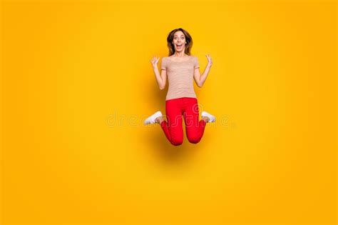 Full Body Photo Of Crazy Funky Amazed Girl Hear Wonderful News About