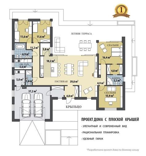 Проект стильного большого дома с плоской крышей Архитектурное бюро Беларх Авторские