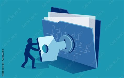 Cyber Security Digital File Protection Vector Of Man Using Security Key To Access Digital File