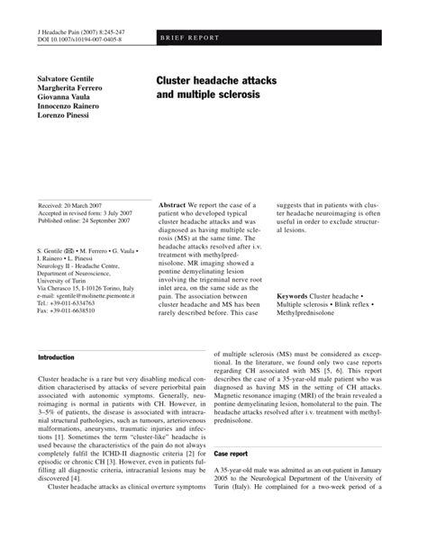 Pdf Cluster Headache Attacks And Multiple Sclerosis