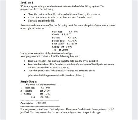 Solved Problem 1 Write A Program To Help A Local Restaurant