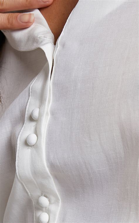 Veah Blouse Collared Double Button Long Sleeve Blouse In Off White