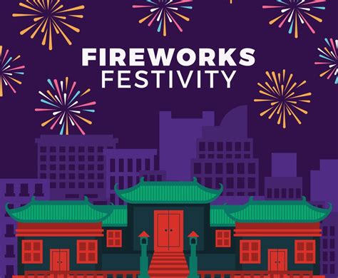 Magnificent Nights Full Of Fireworks Above Temples Vector Art