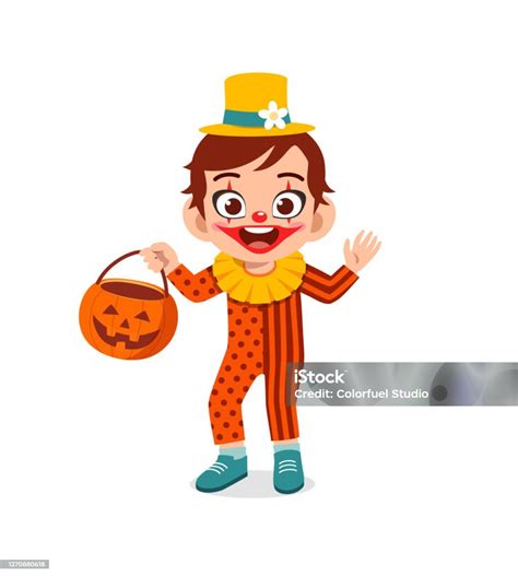 행복한 귀여운 어린 소년과 소녀는 할로윈을 착용 광대 의상을 축하 귀여운에 대한 스톡 벡터 아트 및 기타 이미지 귀여운 드레스 마녀 Istock