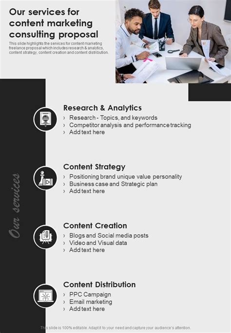 Our Services For Content Marketing Consulting Proposal One Pager Sample