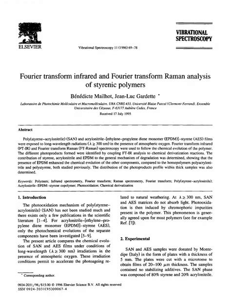 Pdf Fourier Transform Infrared And Fourier Transform Raman Analysis Of Styrenic Polymers