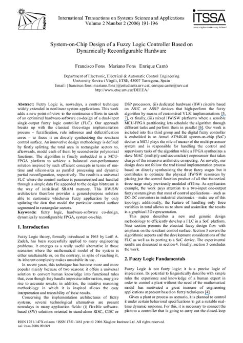 Pdf System On Chip Design Of A Fuzzy Logic Controller Based On