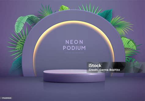 3d 연단과 녹색 열대 나뭇잎이 있는 배경을 보여줍니다 여름 자연 개념입니다 벡터 그림 0명에 대한 스톡 벡터 아트 및 기타