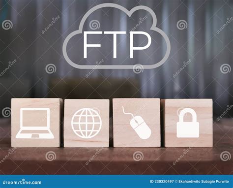 File Transfer Protocol Ftp Concept With Icons On Wooden Cubes Royalty