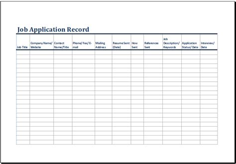 Excel Template For Job Applications