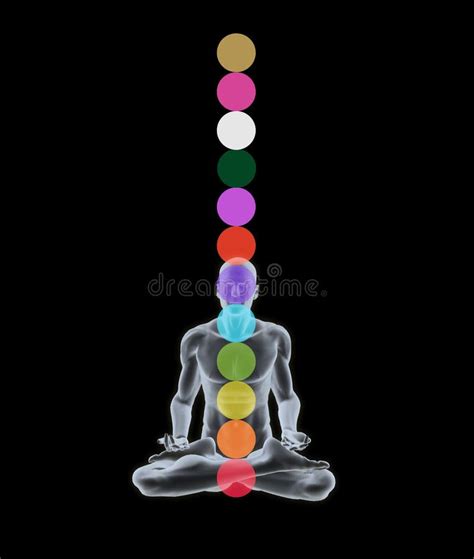 Yoga Silhouette In Lotus Pose With 12 Chakras Stock Illustration