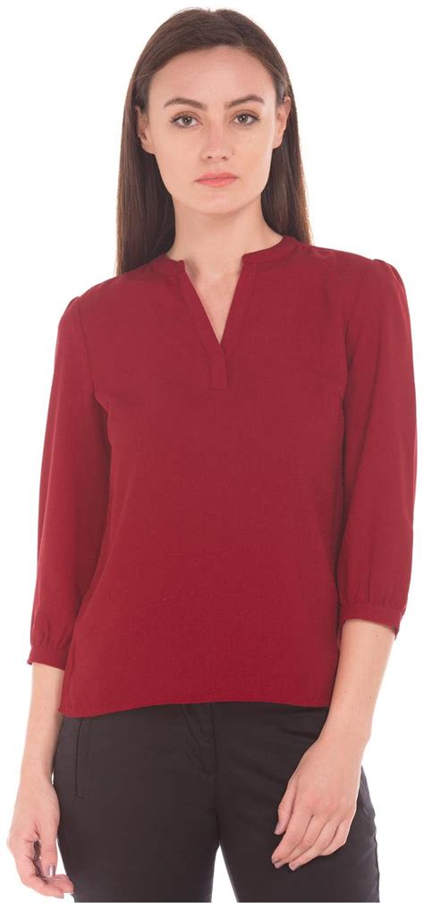 Buy Arrow Woman Red Polyester Mandarin Collar Three Quarter Sleeves Mandarin Collar Regular Fit