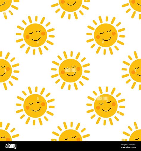 Suns Smiling Seamless Pattern Wallpaper Background Vector Illustration