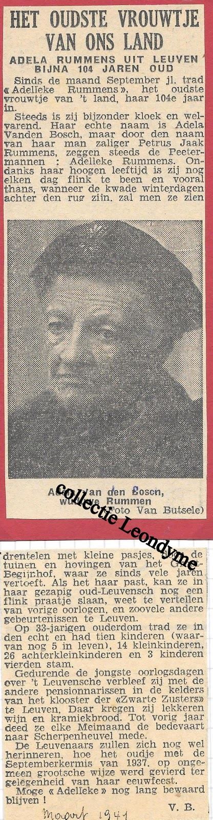 Historische Weetjes 107 Jarige Adèle Vanden Bosch 1837 1944 Ooit De Oudste Vrouw Van België