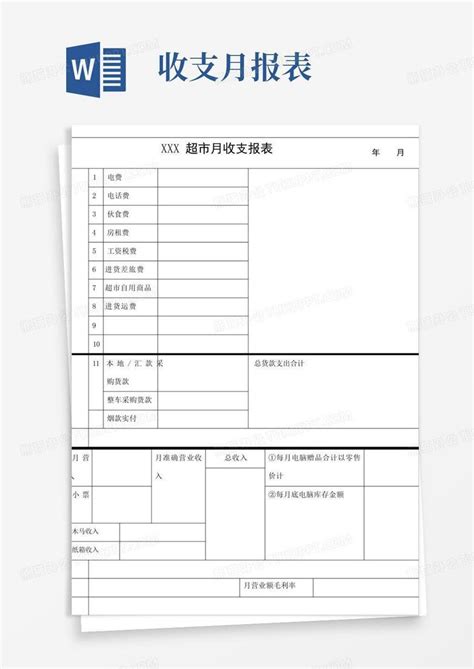 超市收支报表样板Word模板下载 编号qpbrjpgj 熊猫办公
