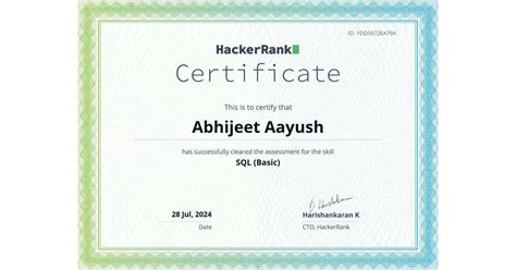 i earned a sql certificate from hackerrank abhijeet aayush posted on