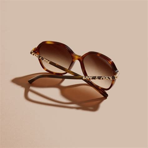 Check Detail Round Frame Sunglasses Light Russet Brown Burberry