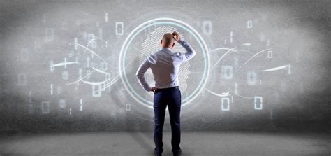 premium photo cyborg holding a digital fingerprint identification and