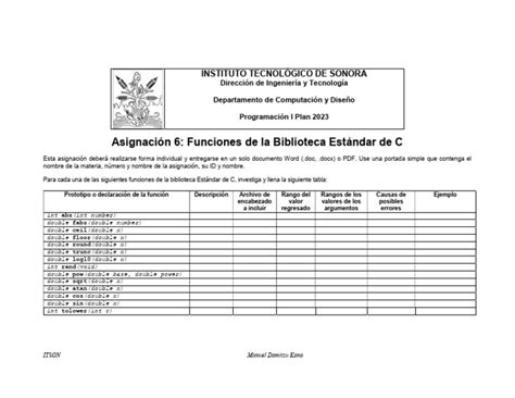 Asignación 06 Funciones De La Biblioteca Estándar De C Pdf