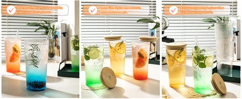 Kemorela Glass Cups With Lids And Straws Cute Boba Cup