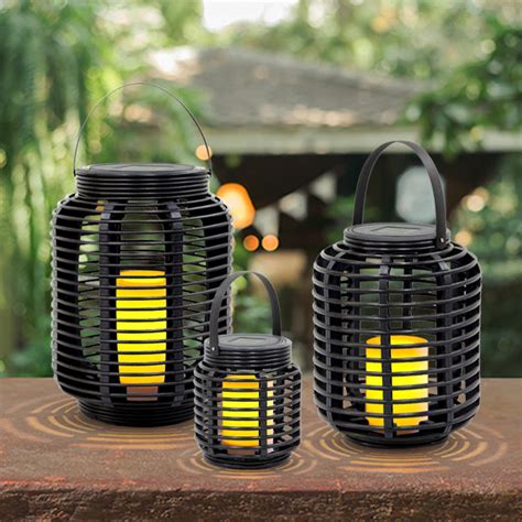 Column Shaped Solar Rattan Lantern Leahanko Garden Lantern