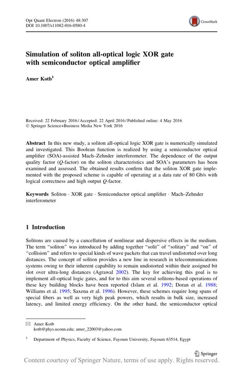 Simulation Of Soliton All Optical Logic Xor Gate With Semiconductor
