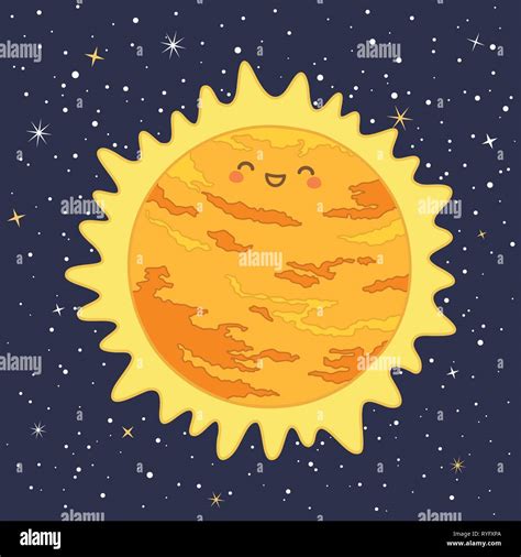 Cute Sun Star Solar System With Funny Smiling Face Cartoon Vector