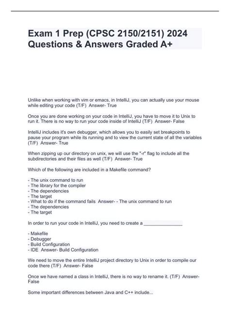 Exam 1 Prep Cpsc 21502151 2024 Questions And Answers Graded A Cpsc
