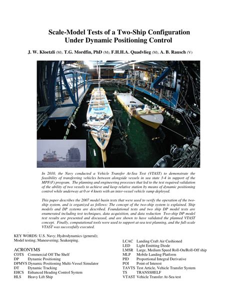 Pdf Scale Model Tests Of A Two Ship Configuration Under Dynamic