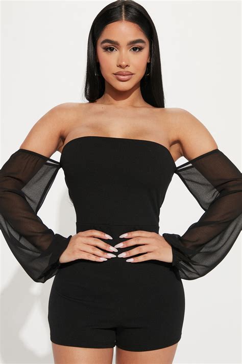 Night Out Off Shoulder Romper Black Fashion Nova Rompers Fashion
