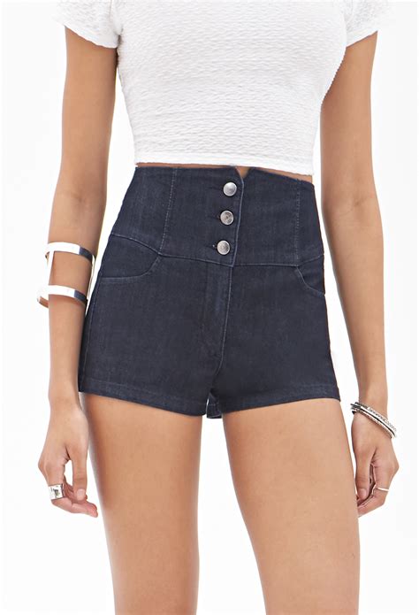 Forever 21 High Waisted Denim Shorts In Blue Dark Denim Lyst